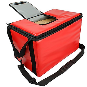Sterno Delivery Stadium Insulated Food Carrier, Thermal Container for Hot or Cold Vending, Heavy Duty Red Vinyl, Large, 13"L x 22"W x 14"H