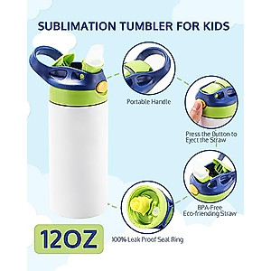 OFFNOVA 12oz Kids Sublimation Tumbler, 8 Pack Kids Sublimation Water Bottle Blank with Handle, Children Sublimation tumblers Cups for Milk, Soda, Juice, Drinks