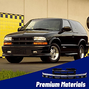 JustDrivably Front Grille Grill Compatible With Chevrolet 1998-2005 Blazer | 1998-2004 S10 Pickup Truck (Chrome Bar With Black Insert)