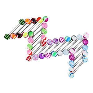 Niumike 20Pcs 14G Tongue Rings Assorted Colors Surgical Stainless Steel Barbells Piercing Jewelry