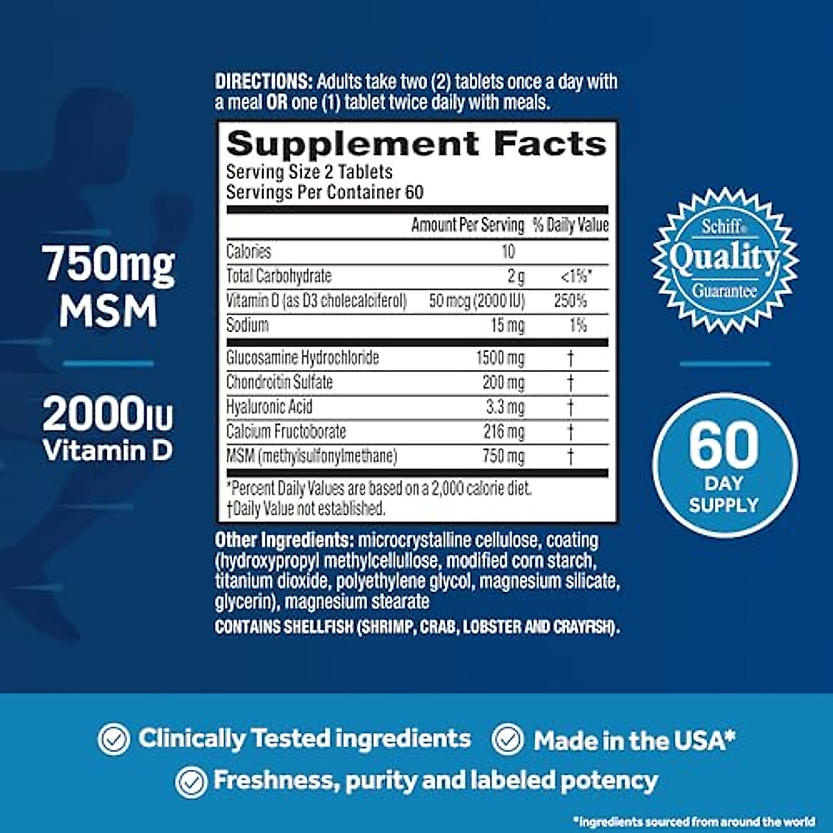 Move Free Advanced Glucosamine Chondroitin MSM + Vitamin D3 Joint Support Supplement, Supports Mobility Comfort Strength Flexibility & Bone + Immune Health - 120 Tablets (60 servings)*