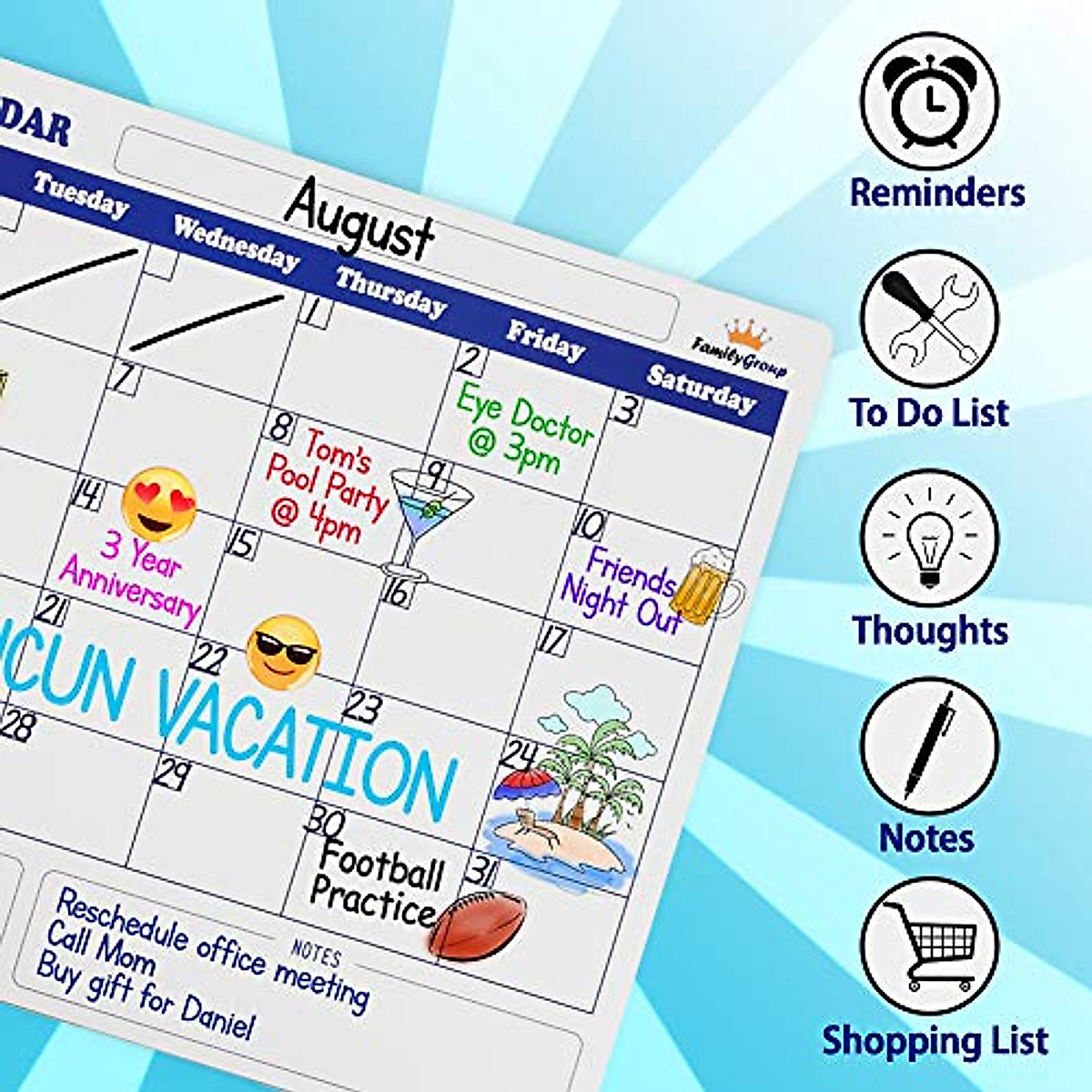 FamilyGroup Magnetic Fridge Calendar - Organized & Fun Planning