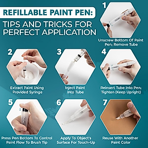 Paint Touch Up Pens Refillable - 5ml Touch Up Paint Pens for Walls | Pack of 3 Touch Up Paint Pen | Refillable Paint Pen for Touch Ups | Cabinet Touch Up Paint |Perfect Paint Touch Up Pen with Syringe