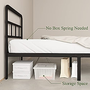 Maenizi Twin XL Bed Frame with Headboard, 14 Inch Twin XL Bed Frames No Box Spring Needed Support Up to 2500 lbs, Noise Free, Easy Assembely, Black