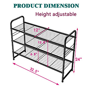 SUFAUY Shoes Rack Shelf for Closet Metal Stackable Shoe Storage Organizer, Wire Grid, 3-Tier, Black