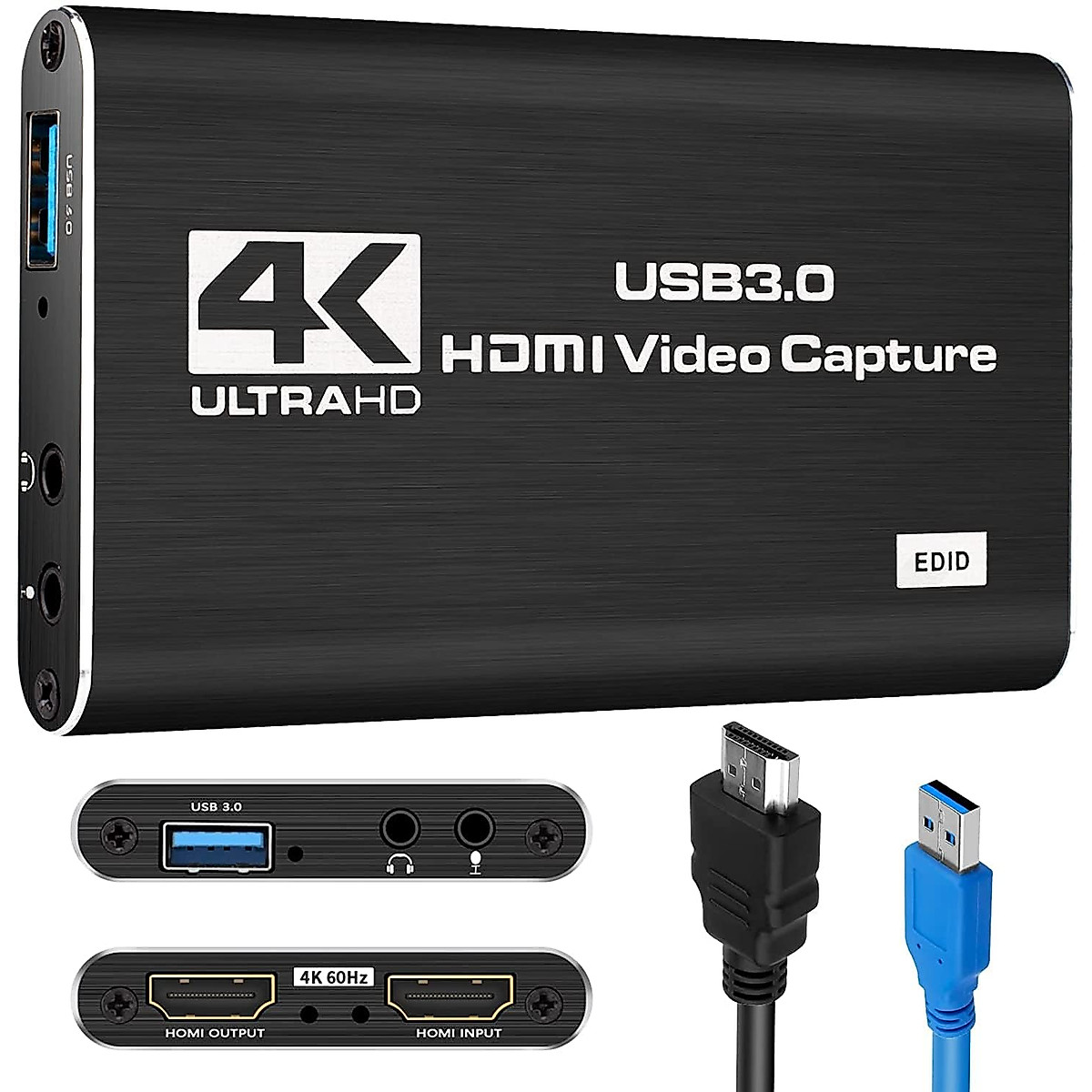 Capture Card, 4K HDMI Audio Video Capture Card, USB 3.0 Capture Adapter 1080P 60FPS Video Recorder Device for Game Recording, Works for Nintendo Switch, Streaming Live,Support X-Box/OBS/Camera/PC
