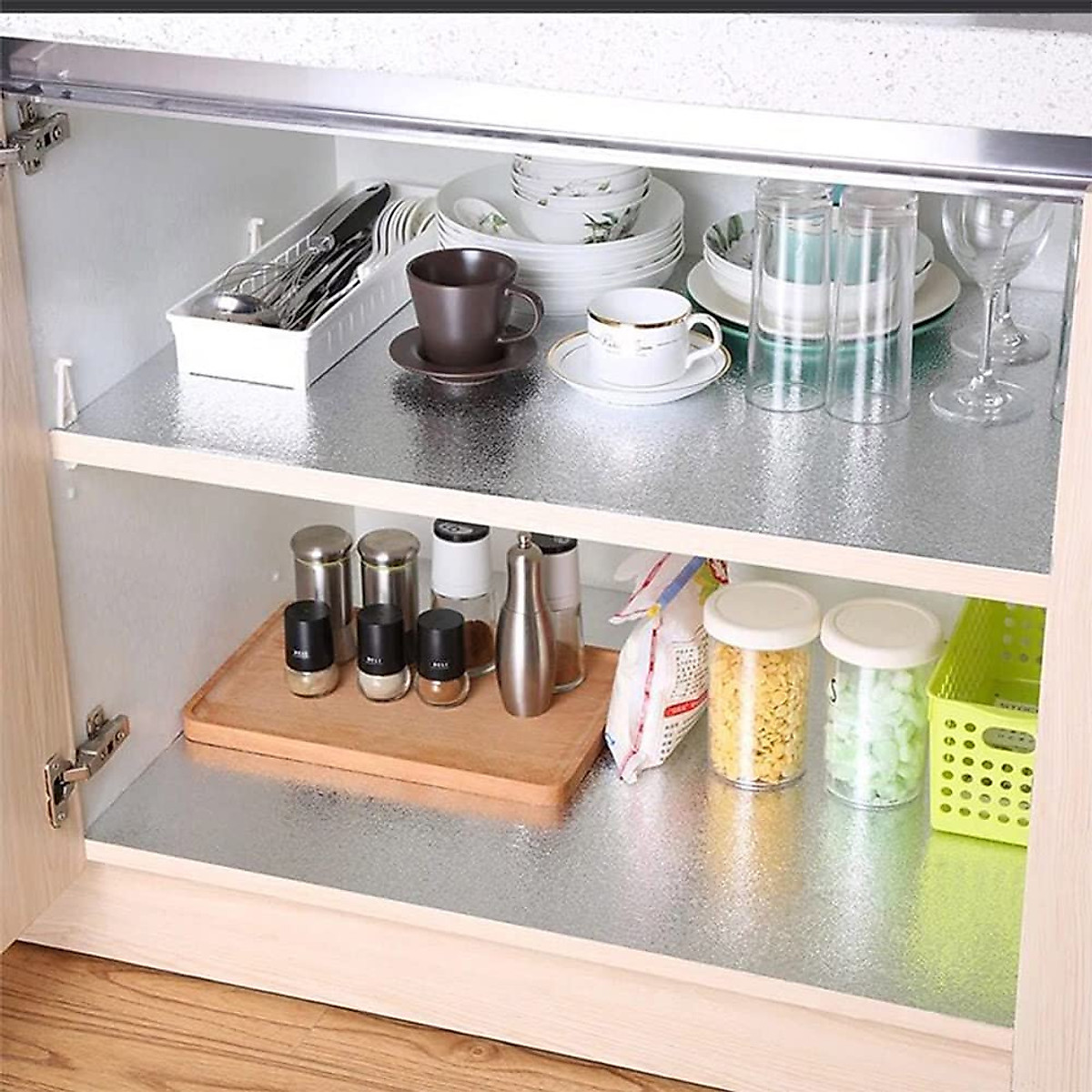 FOCCTS Kitchen Backsplash Wallpaper, Self Adhesive Peel and Stick Wallpaper Aluminum Foil Contact Paper, Oil Proof Waterproof Stove Sticker for Countertop Drawer Liner Shelf Liner 15.7'' x 196''