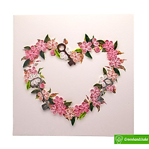 Floral Heart Lock, Quilling Card 3D - Unique Dedicated Handmade, Design Greeting Card for Birthday, Valentine's Day, Mothers Day, Spring, Fathers Day, Graduation, Wedding, Anniversary, Thank You, Get Well, All Occasion | 6" x 6"