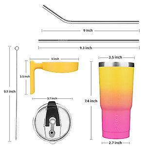 BJPKPK 20 oz Tumbler With Handle And Straw Stainless Steel Insulated Tumbler With Lid Reusable Metal Coffee Cups,Pink & Yellow Rose