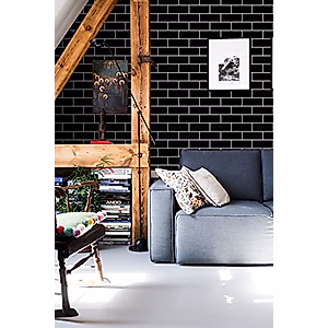 Fiula Black Brick Trellis Wallpaper - Peel and Stick Self Adhesive Subway Tile for Kitchen 17.7"78.7"