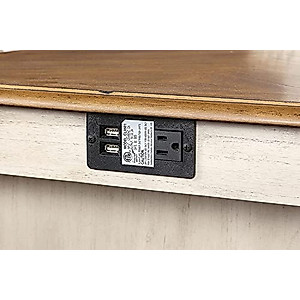 New Classic Furniture Amy Farmhouse Kitchen Counter Island Dining Table for 4 with Storage Shelf & USB Chargers, Two Tone Vintage White/Brown