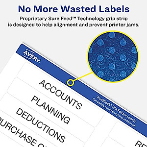 Avery File Folder Labels with TrueBlock Technology, Permanent Adhesive, 2/3" x 3-7/16", Laser/Inkjet, 2-Pack, 300 Labels Total (28593)