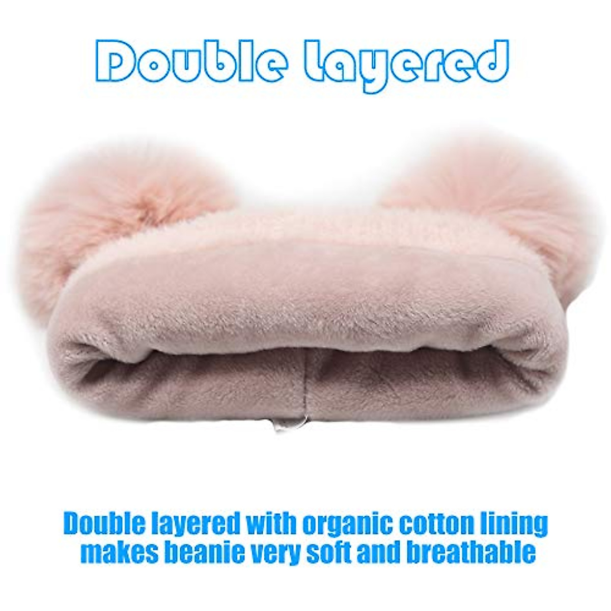 Kids Winter Beanie Knitted Hats for Girls Boys Toddler Baby, Pig Cartoon Animal Faux Fur Double Pom Pom Bobble Warm Soft Fleece Cute Infant Stocking Cap For Children