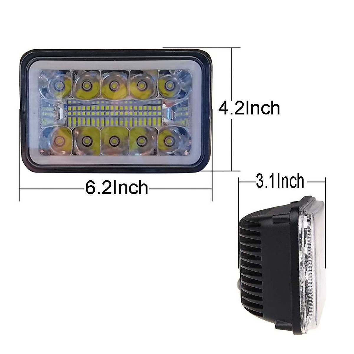 AMUNIESUN 4 PCS DOT Approved 4x6 Inch Halo Headlights Replacement H4651 H4652 H4656 H4666 H6545 Compatible With Peterbilt Kenworth Freightinger Ford Probe