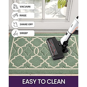 DEXI Door Mat 32x20, Non-Slip Low-Profile Entrance Mats, Absorbent Washable Front Back Doormats for Entryway, Inside Entry, High Traffic Areas, Green