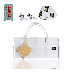 Mami's World: Baby Diaper Caddy Organizer; Portable Bag Holder for car & Changing Table; Essential Storage Bins for Nurseries with Gifts- 2 Pacifier Clips & 2 Bibs