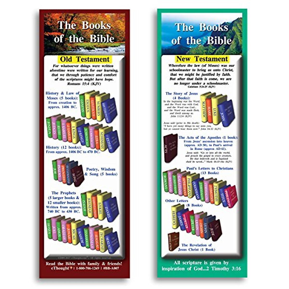 Books of The Bible Bookmarks - Devotional Companion, Church and Discipleship Teaching Aid, Gifts for Children, Seekers and Christians, Pack of 25, 2.75" x 8.25", by eThought (BB-A007-25-2.75x8.25)