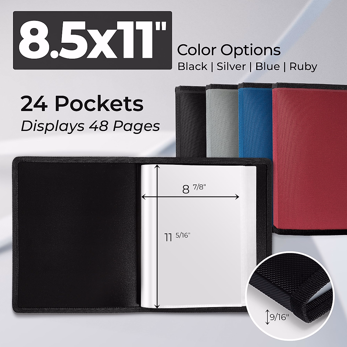 Dunwell Art Portfolio 8.5x11 Folder (Black), Mounting Paper, Portfolio Binder for Artwork, 8.5 x 11 Art Folder, 24 Pockets Display 48 Pages, Acid-Free Poly Presentation Book