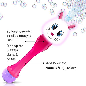 Light Up Bunny Easter Bubble Wand, 14 Inch Illuminating Blower with Thrilling LED & Sound Effect, Bubbles for Kids Ages 3 4 5 6 Bubble Toys, Easter Basket Stuffers for Toddler