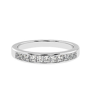 FACETS JEWELS Princess Cut Channel Set Moissanite Wedding Band For Women 0.6 Carat VVS Moissanite Dainty Gold Stackable Ring Yellow, Rose, White Gold - 925 Sterling Silver 5