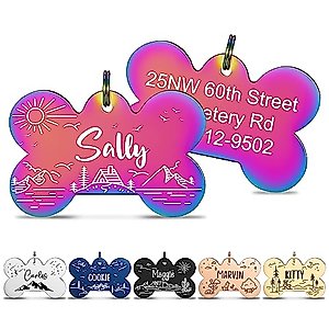 Atdesk Stainless Steel Pet ID Tag, Custom Dog Tag for Pets Engraved Name, Address & Phone Number, Personalized Dog Tags and Cat Tags, Dog ID Tag for Dogs, Dog Bone Tag(S Multi)