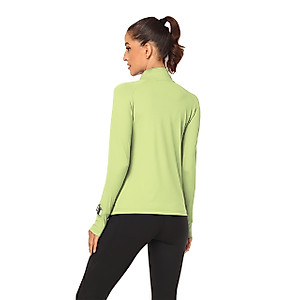 CUNYI Womens UPF 50+ Sun Protection Long Sleeve Quarter Zip Pullover Quick Dry Hiking Shirts with Zipper Pockets Workout Tops, Light Green, XXL