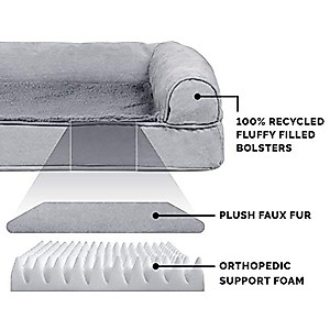Furhaven Large Orthopedic Dog Bed Plush & Suede Sofa-Style w/ Removable Washable Cover - Gray, Large