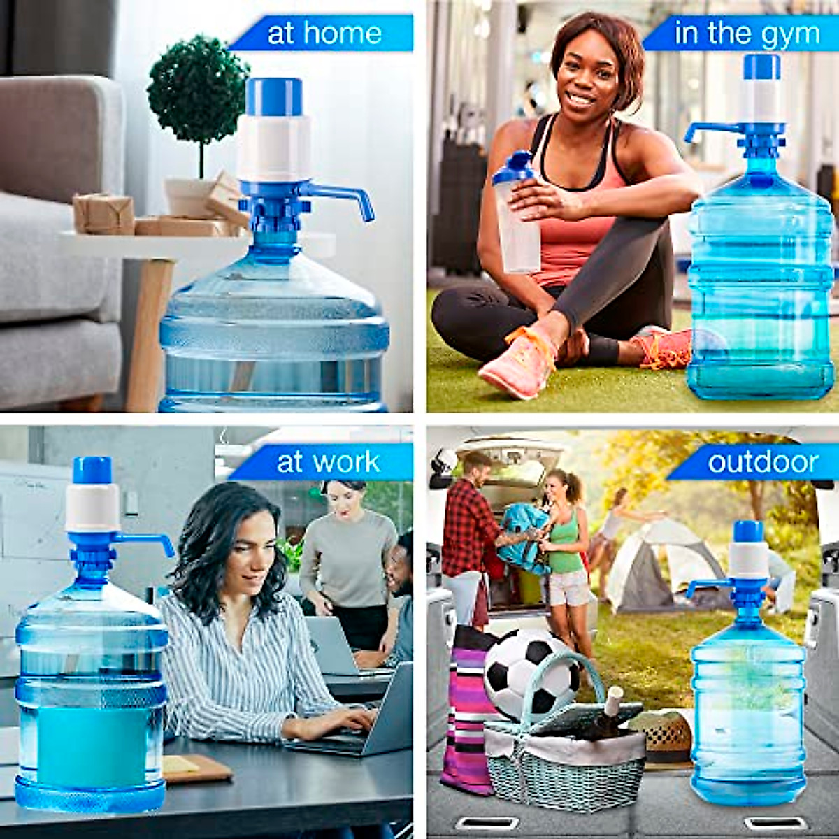 HotFrost Manual Water Pump for 5 Gallon Bottle – Hand Pressure Water Dispenser - Secure Fit on Crown Top Jugs - 3 Tube Lengths, Protective Spout Cap, Cleaning Brush, BPA-Free Food-Grade Materials