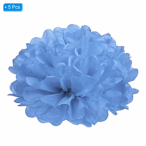 PATIKIL 8" Tissue Pom Poms Flowers, 5 Pack Paper Flower Ball for Wedding Bridal Shower Birthday Bachelorette Party Backdrop Decoration, Lake Blue