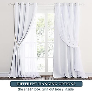PONY DANCE Living Room Curtains 84 Inch Length - Sheer Overlay Curtains, 52 inches Wide, Window Treatment Panels, Cortinas De Sala Elegantes (Winter White, Set of 2, with Extra Tie-Backs)