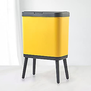 Slim Trash Can with Lid,4Gallon Plastic Garbage Can with Push Button,Dog Proof Trash Can for Room,Tall Kitchen Garbage Bin, Narrow Modern Waste Basket for Bathroom,Living Room,Toilet,Office(Yellow)