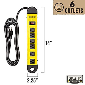 Cablectric Heavy Duty Power Strip Surge Protector for Appliances with 9 Ft Long Extension Cord 14 AWG, 6 Outlets Workshop Power Strip with 1200 Joules Surge, Wide Spaced Metal Power Strip 15 Amp