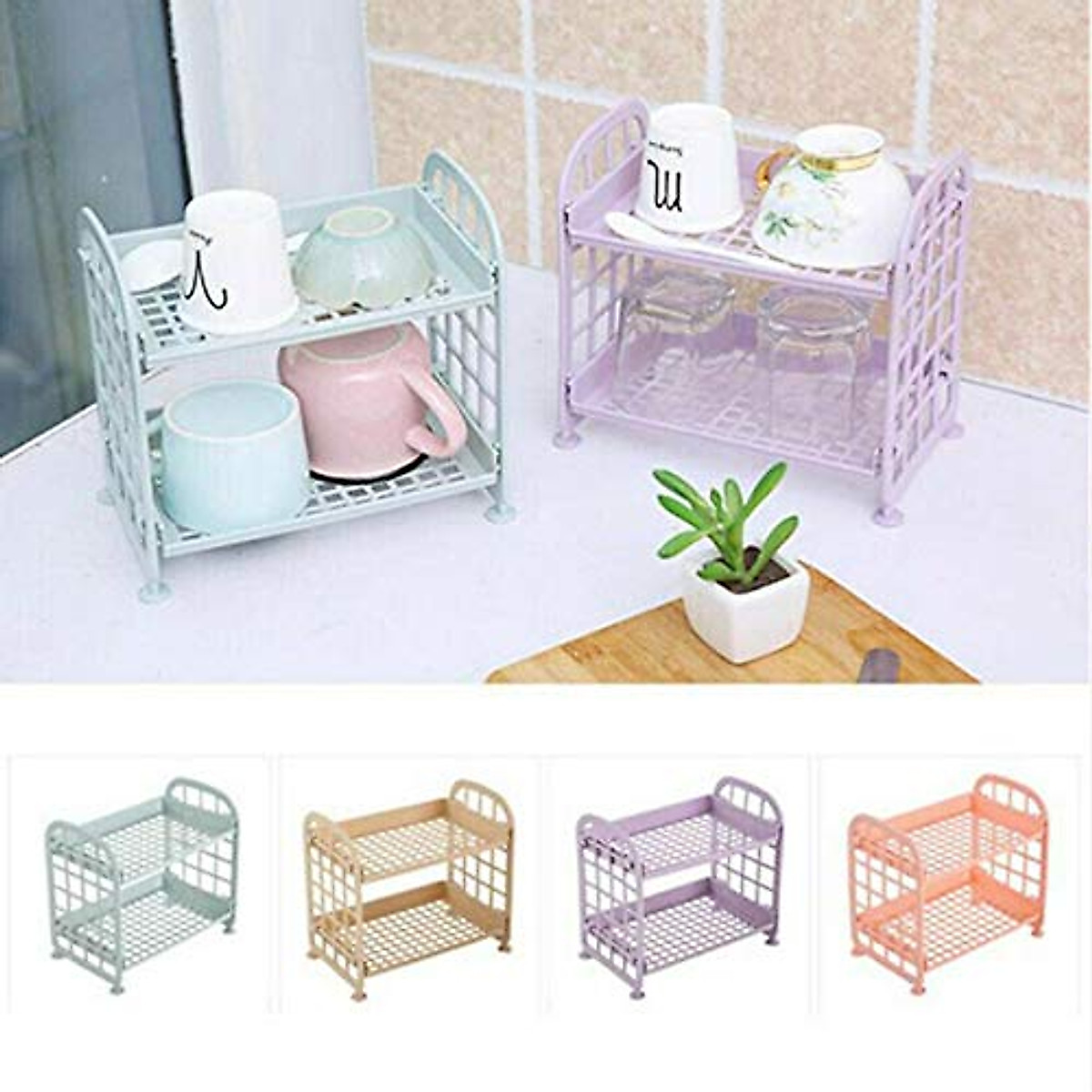 CHDHALTD Plastic Bathroom Storage Shelf,2 Layer Wall Coner Storage Rack, Home Organization Storage Shelf Holder for Kitchen Bathroom Coffee