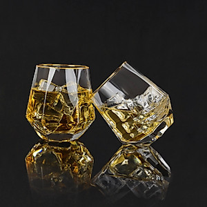 Creekview Home Emporium Scotch Glass Set - Diamond Designed 4pc Clear Whiskey Glasses with Gold Rim for Special Events