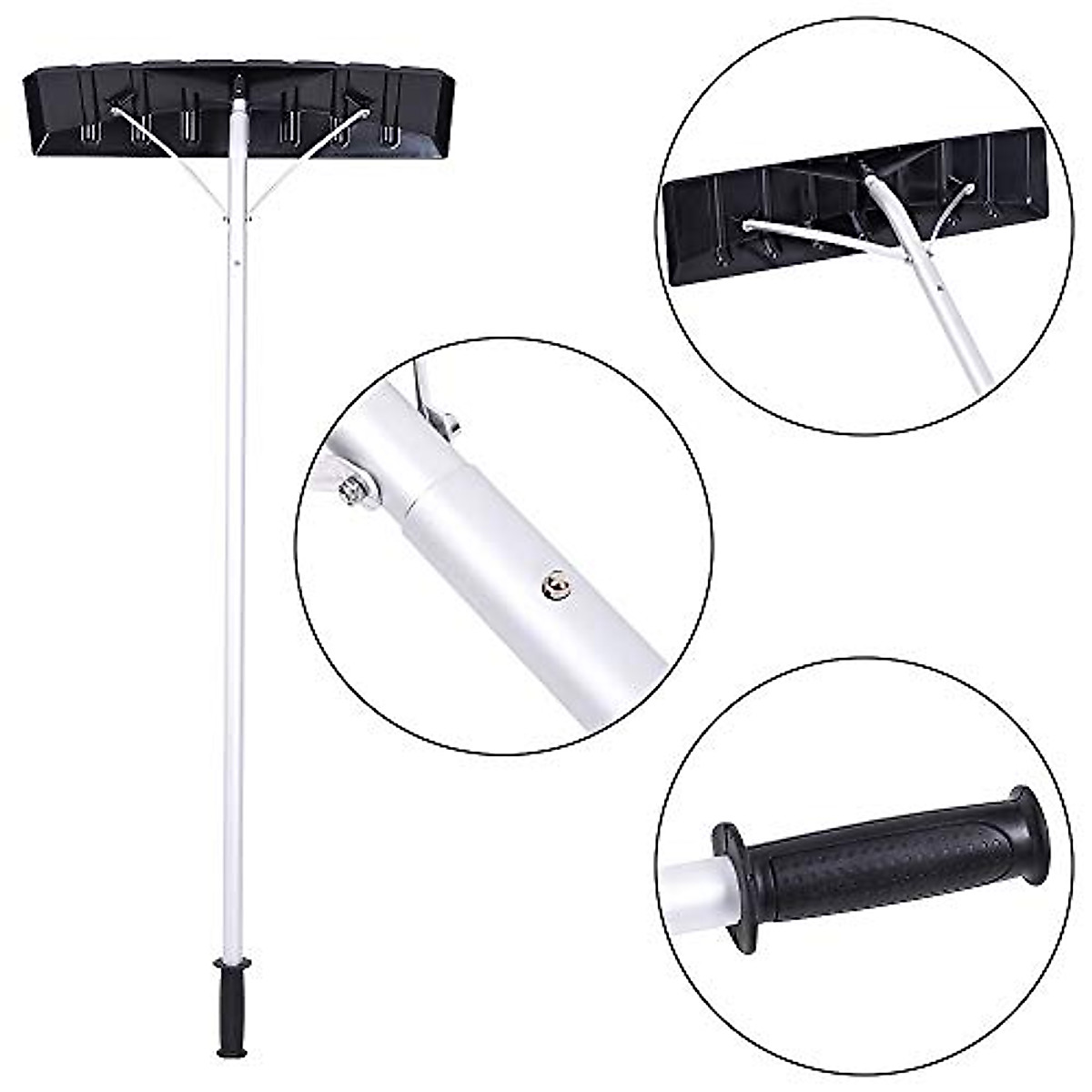 Aluminum Roof Rake Snow Remover with 5-20FT Extendable Snow Shovel Roof Rake with 25" X 6" Poly Blade Adjustable Telescoping Handle for Clearing Roof Vehicle Snow Leaves Debris (Ship from US) (type1)
