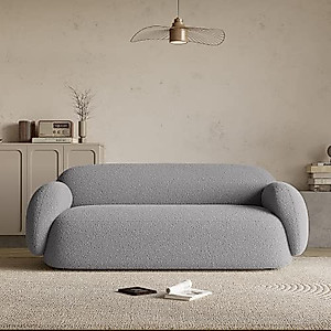 Acanva Modern Minimalist Sofa for Living Room Lounge Home Office, Rounded Edges Couch with Soft Boucle Upholstered, 74”W, Grey