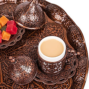 COPPERLOOM Serving Tray Ottoman Tray Decorative Trays for Coffee Table Eating Trays for Living Room Tea Coffee Large Serving Round Small Gold Silver Antique Black Green Metal Tray Home Decor (Copper)