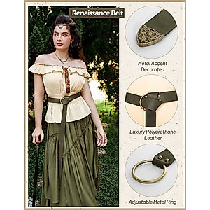 Scarlet Darkness Renaissance Pirate Leather Ring Belt Goth Retro Belt Green