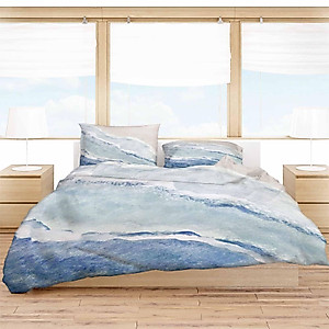 Lsrtoss Navy Blue Summer Beach California King Duvet Cover Set, Coastal Nautical Ocean Seaside Microfiber 3 Piece Bedding Set with 2 Pillowcases & 1 Quilt Cover, 92" W x 106" L, California King Size