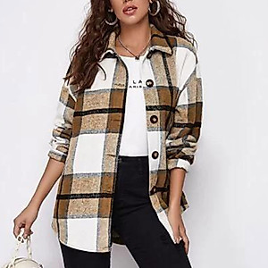 MRGIINRI Womens 2022 Warm Winter Coat Trendy Plaid Print Blazer Jackets Button Down Collar Puffer Shacket Trench Cardigans