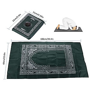 Hitopin 2 Pieces 60cm*100cm Travel Prayer Mat with Compass, Portable Polyester Prayer Rug, Islamic Waterproof Prayer Mat, for Ramadan Gifts, Islamic Prayer (Green, Black)