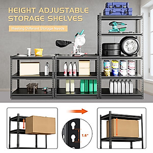 LILYPELLE 2-Pack Heavy Duty Garage Shelving, 72" Metal, Adjustable 5 Tier Storage Shelves, 2000lbs Capacity, Black