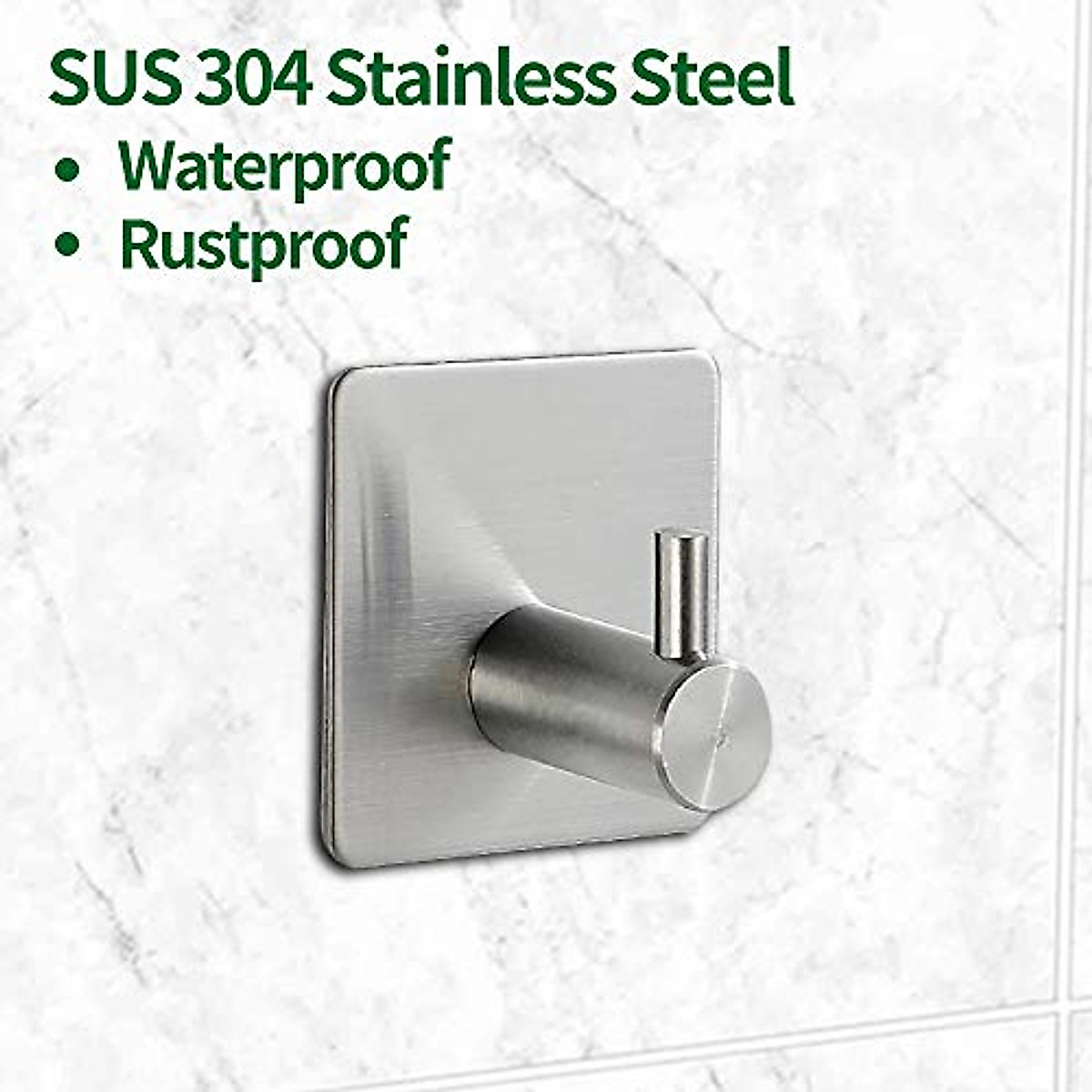 SUNDOKI Adhesive Wall Hooks, Bathroom Towel Hooks Hanger Stainless-Steel Waterproof Self-Adhesive Hooks for Coat, Hat, Towel Robe Rack (4 Pack)