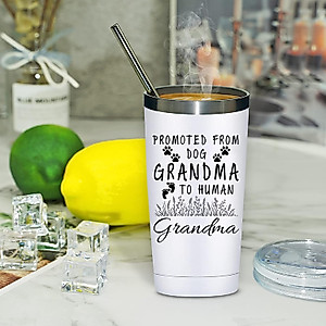 MTSDECO Promoted from Dog Grandma to Human Grandma Tumblers & Water Glasses 20 oz Insulated Stainless Steel Travel Coffee Mug Tumbler for Hot & Cold Beverages Birthday Christmas Gifts