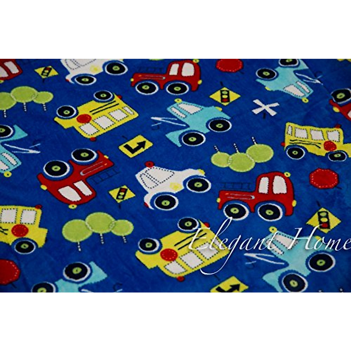 Elegant Homes Kids Soft & Warm Sherpa Baby Toddler Boy Sherpa Blanket Multicolor Cars Trucks Buses Printed Borrego Stroller or Toddler Bed Blanket Plush Throw 40X50# Cars