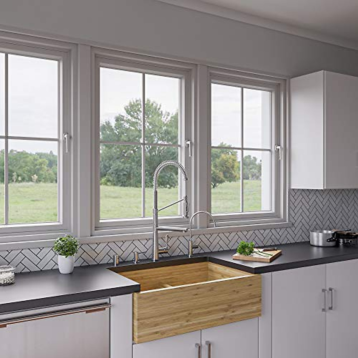 ALFI brand AB3321 33-Inch Double Bowl Bamboo Kitchen Farm Sink