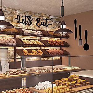 Yerliker 5 Pieces Let's Eat Sign, Wooden Fork Spoon Knife Sign Wall Decor, Rustic Cutout Eat Kitchen Decor for Home Dining Living Room Bar Cafe Restaurant (Black)