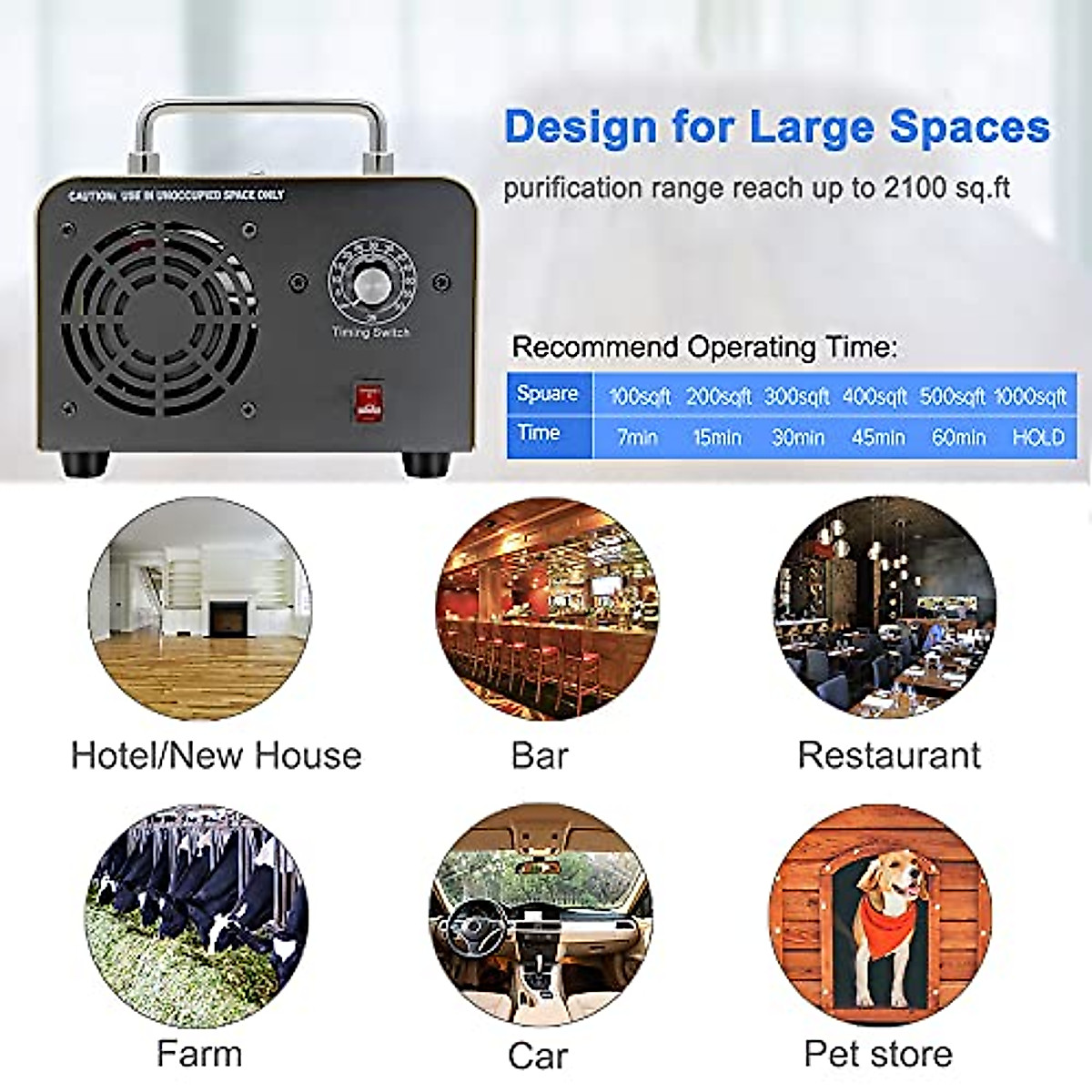 Commercial Ozone Generator 10,000 mg/h, Multipurpose Ozone Machine Odor Removal for Car Smoke, Timing Function & Carry Handle, Industrial O3 Air Purifier for Home Room, Basement (Yellow)