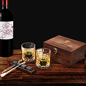 Bourbon Glasses and Stainless Steel Ice Stones Gift Set - Ideal for Whiskey, Scotch, and Cocktails. Perfect for Anniversaries, Retirement, or Gifting to Dad/Husband/Boyfriend.