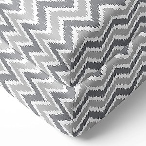 Bacati - 2 Pack Crib Fitted Sheets - Mix and Match Ikat Zigzag Chevron Soft Breathable 100% Cotton Percale Baby Sheets - Fits Standard 28 x 52 X 5 inches Crib & Toddler Mattresses (Grey)